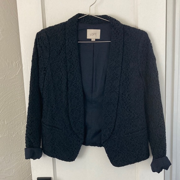 LOFT | Jackets & Coats | Loft Navy Blue Floral Lace Blazer | Poshmark